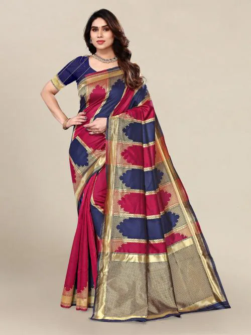 Buy Om Shantam sarees Woven Self Design Bollywood Banarasi Jacquard ...