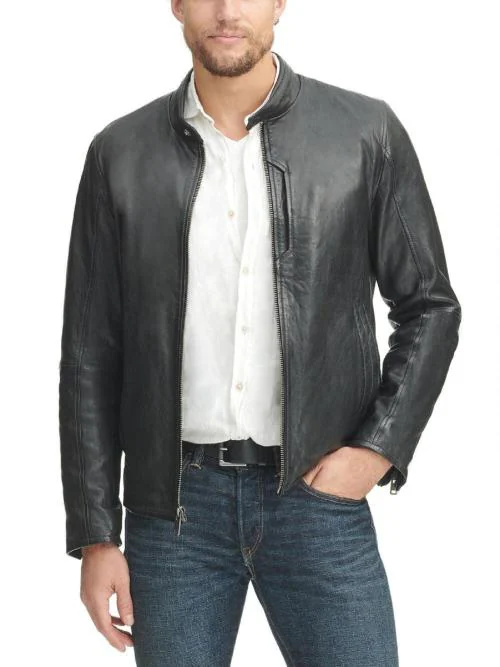 Buy PRIME LEATHER STUDIO Men's Black Hand made Genuine lambskin leather ...