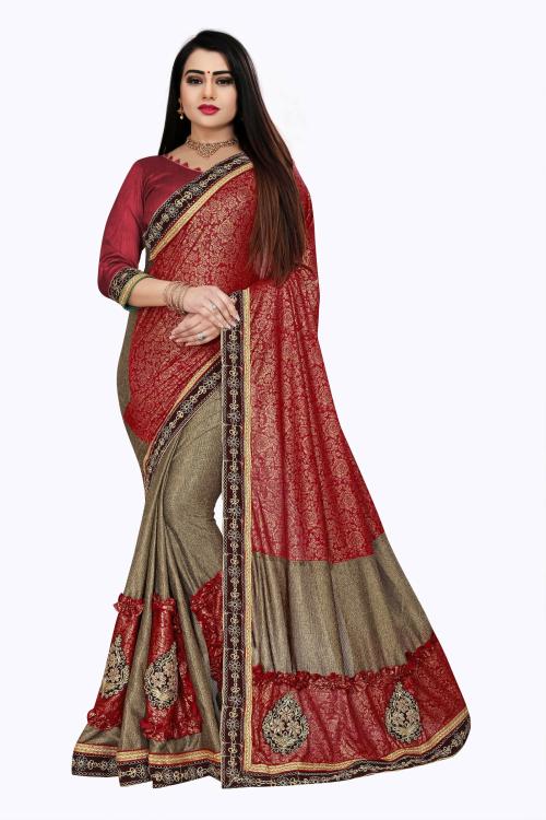 Buy N V Patel Women Red Embroidered Silk Blend Bollywood Saree Online ...