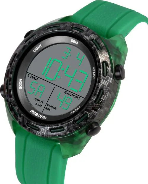 Buy Reborn Digital Watch Grey Dail Green Strap Wrist Digital Watch for ...