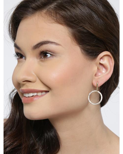 Buy YouBella Off-White Gold-Plated Circular Drop Earrings Online at ...