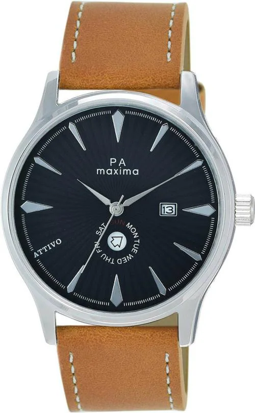 Buy Maxima Analog Blue Dial Brown Strap Watch For Men (O-57141LMGI ...