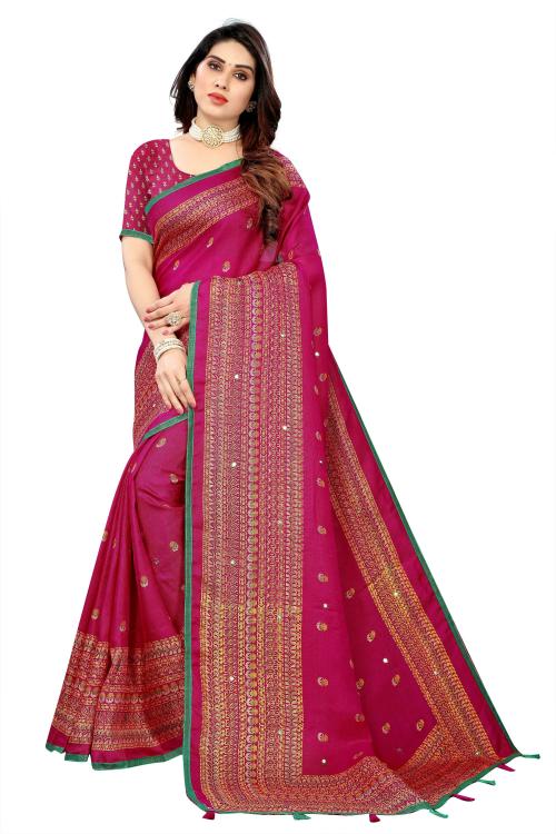 Buy sareya veela Bollywood Women Pink Embellished Cotton Blend Sarees ...