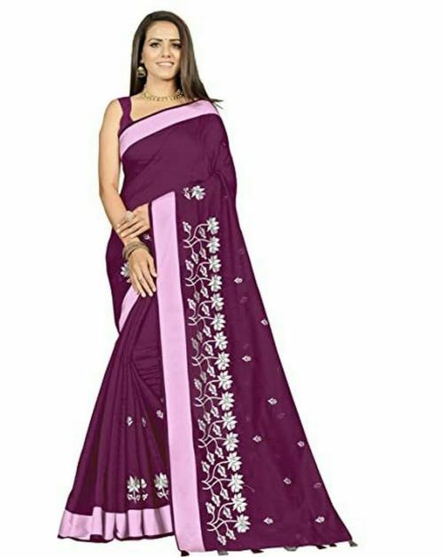 Buy Dularee Fab Women Purple Indian Classic Floral Embroidery Chanderi ...
