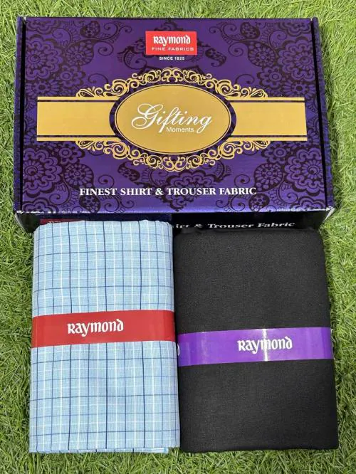 Buy Raymond Pc-Cotton Checkered Shirt & Trouser Fabric in Moments Box ...