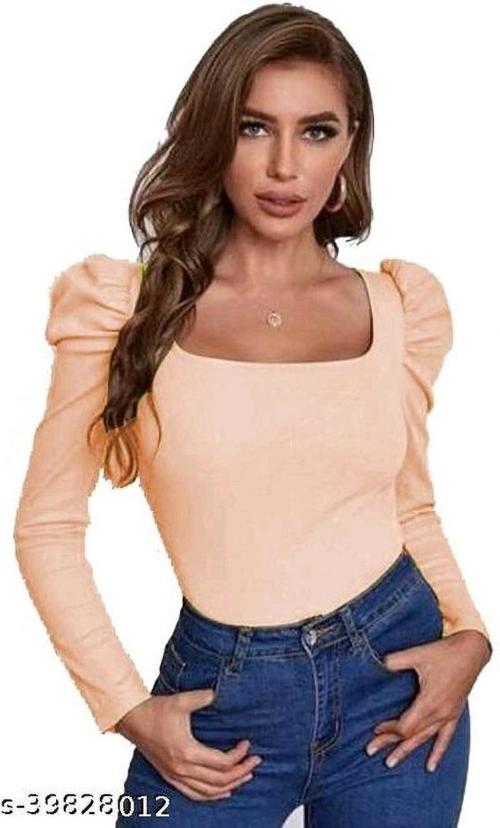 Buy CF CREATIVE Women Light Blue Solid Cotton Blend Casual Top Online ...