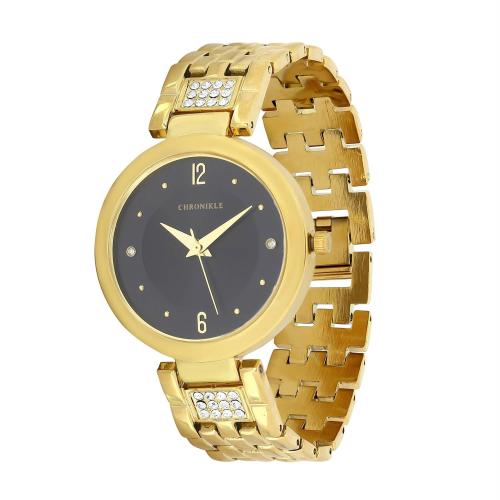 Buy Chronikle Black Metal Chain Wrist Watch With Diamond Studded Stones ...