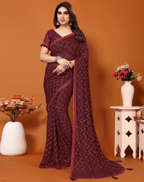 Buy Siril Georgette Maroon Color Saree with Blouse piece Online at Best ...