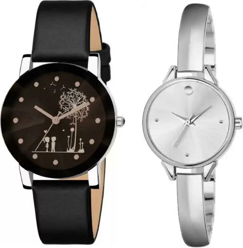 Buy Selloria Analog Black Dial, Strap and Silver Dial Bracelet Strap ...