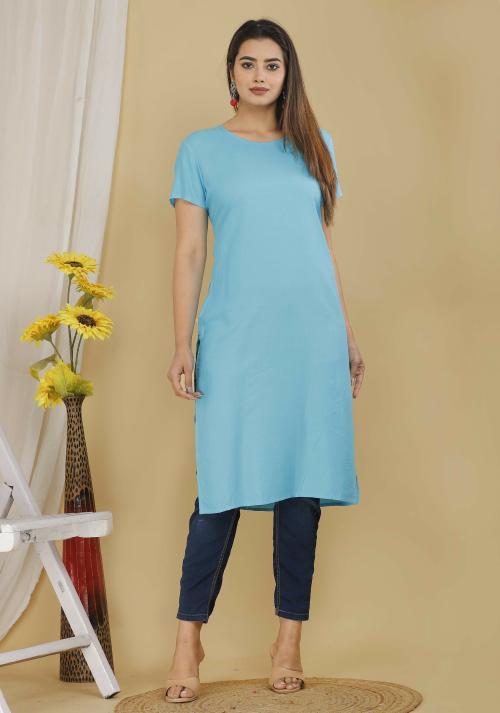 Buy Mehsoos Women Sea Green Solid Cotton Rayon Straight Kurta (Medium ...