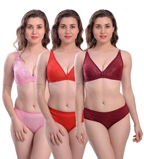 Buy Shree Hans Fashion Women Bikini Padded Bra & Panty Women Regular Lingerie Set Multicolor Set ...