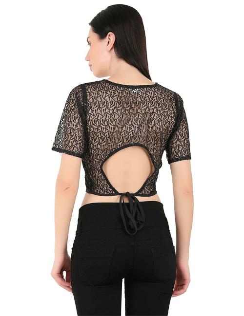 Buy UNFAKENOW Women Black Floral Net Top Online at Best Prices in India ...