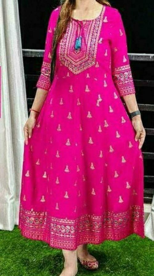 Buy Sa Rasa Women Pink Self Design Viscose Rayon Anarkali Kurta Online ...