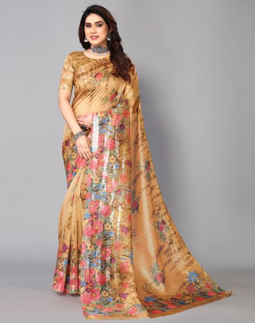 Buy Satrani Tissue Silk Brown Color Saree With Blouse Piece | sarees ...