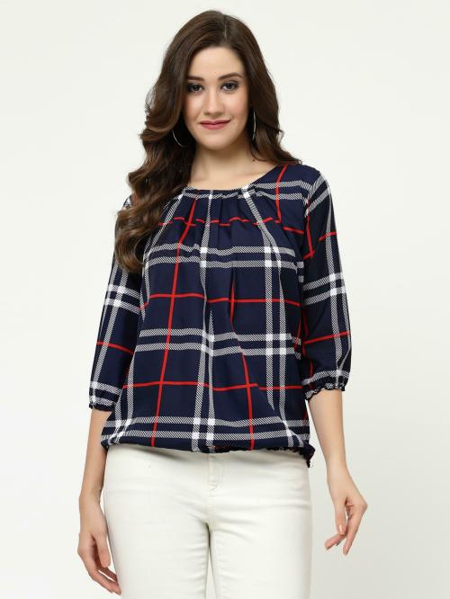 Buy MISS AYSE Trendy Fancy Navy Blue Color Crepe Round Neck Top Online ...