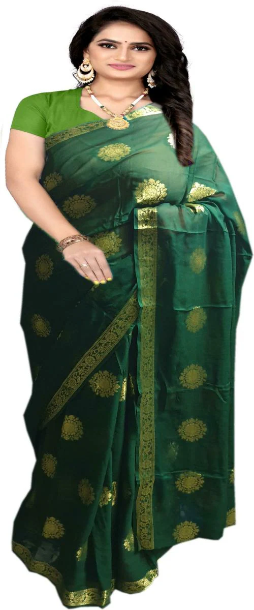 Buy Stylish Sarees Women Dark Green Printed Viscose Rayon Saree Online ...