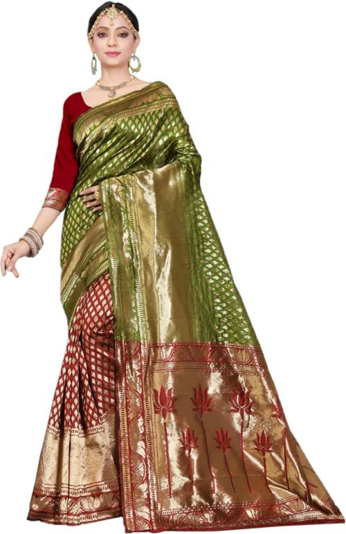 Buy Mermaid Ocean Embroidered Handloom Silk Blend Saree (Maroon) Online at Best Prices in India ...