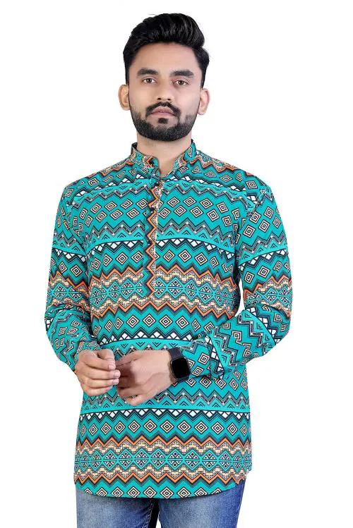 Buy Bk Brand Men Firozi Printed Poly Cotton Full Sleeve Reguler Fit ...