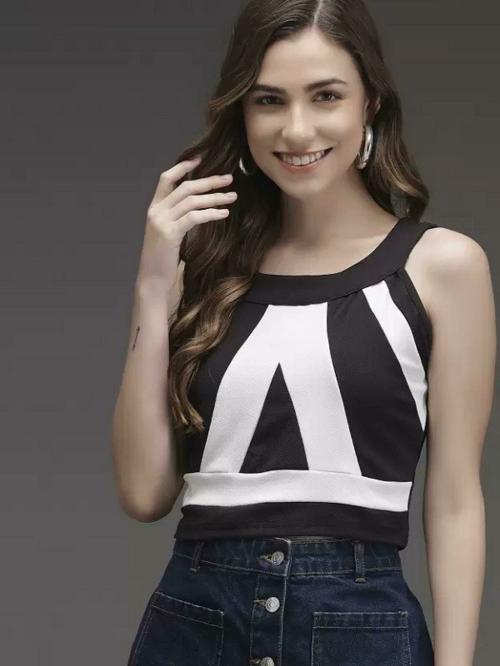 Buy Zeny Enterprise Women Black Self Design Lycra Blend Top (S) Online ...