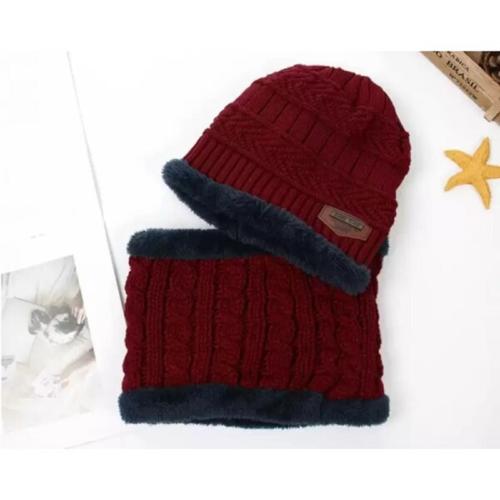 Buy TRUSTIZEN Winter Maroon Woolen Cap And Muffler | Beanie Cap Set ...