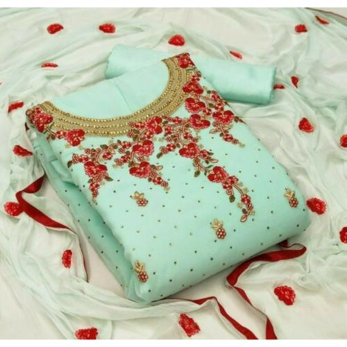 Buy GURHAL Embroidered Georgette Unstitched Dress Material Mint Online ...