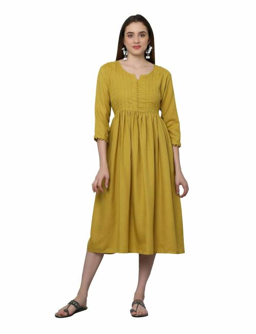 Buy English Lady woman regular round neck with V cut flared hem line ...