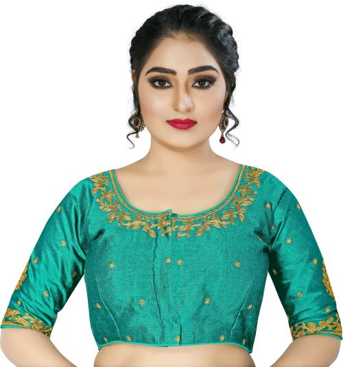 Buy Jay Pal Women Light Green Embriodered Poly Silk Round Neck Blouse ...