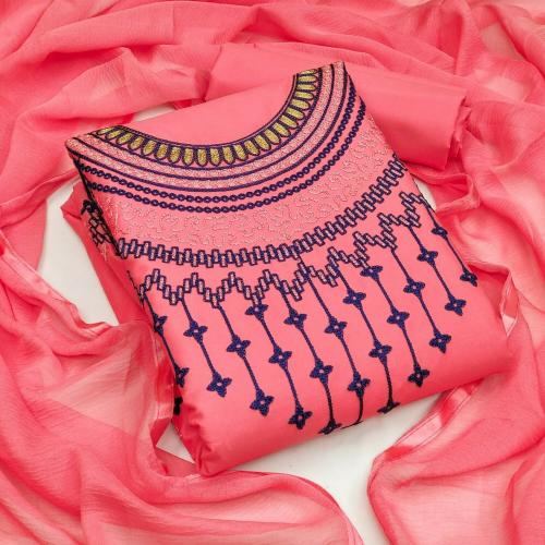 Buy GURHAL Embroidered Cotton Unstitched Dress Material Pink Online at ...