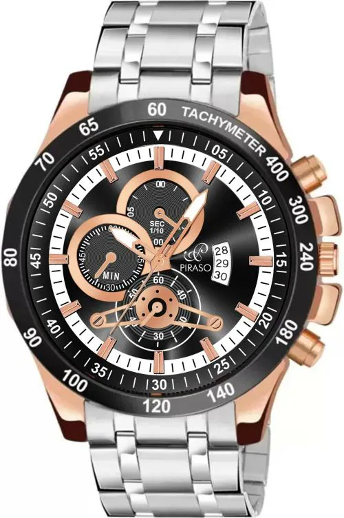 Buy Piraso ANALOG WATCH DATE DISPLAY BLACK COPPER DIAL AND SILVER CHAIN ...