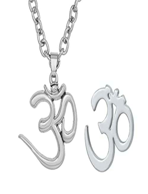 Buy morir Silver Plated Brass Om Symbol Pendant with Chain (Men and ...