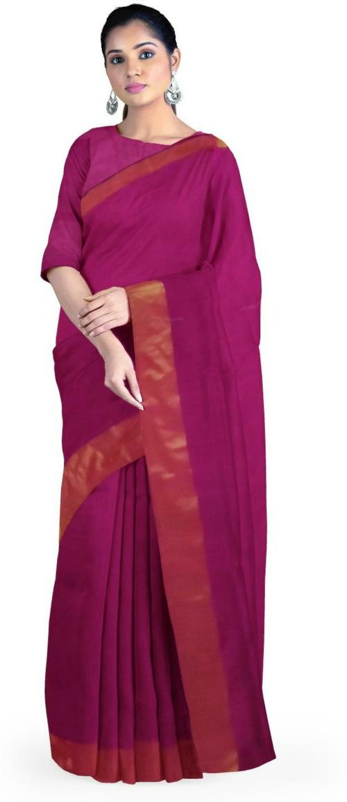 Buy SUALI Women Pink Solid Cotton Silk Single Saree Online at Best ...