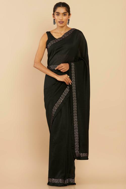 Buy SOCH Women Black Solid/Plain Single Saree (Free Size) Online at ...