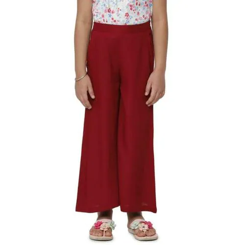 De Moza Girls Red Solid Rayon Palazzo - 8 to 9 Year - JioMart