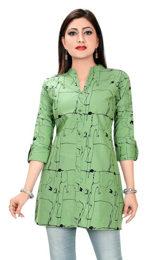 Buy Meher Impex Women Light Green printed Cotton Blend Top Online at ...