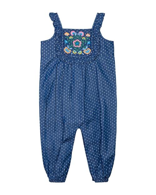 Buy Budding Bees Girls Polka Denim with Embroidered Romper-Blue Online at Best Prices in India ...