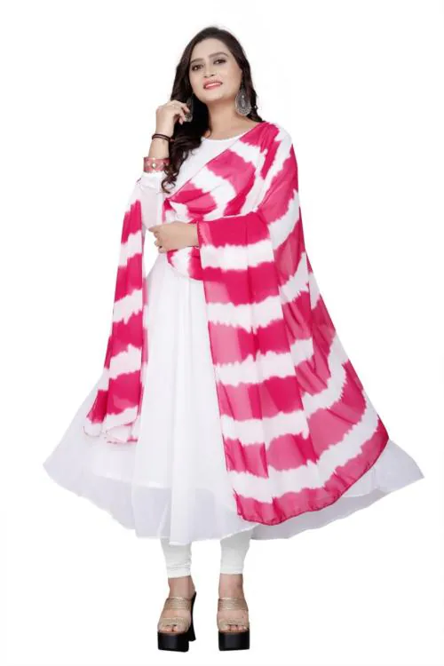 Buy Harrica Fashion Women's Long Kurti Kurta With Dupatta - Pink White ...