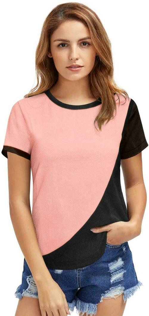 Buy LADIESORA FASHION Colorblock Women Round Neck Pink T-Shirt Online ...