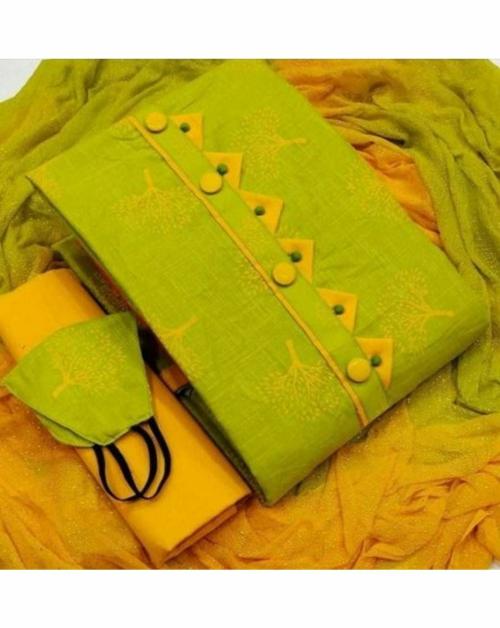 Buy ICCIT FAL Women Green and Yellow Printed Cotton Linen Blend Salwar ...
