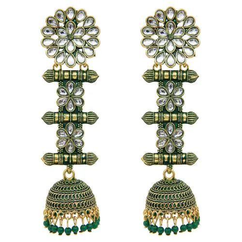Buy Fresh Vibes Dark Green Colour Antique Long Jhumka Earrings for ...