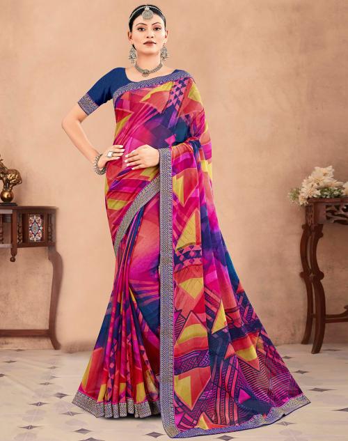 Buy Satrani Chiffon Multicolor Color Saree with Blouse piece | sarees ...