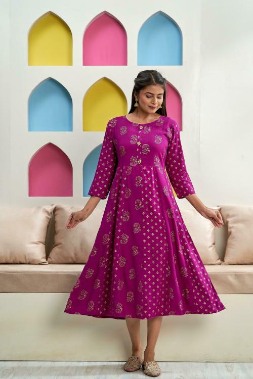 Buy Sa Rasa Women Purple Printed Viscose Rayon Anarkali Kurta Online at ...