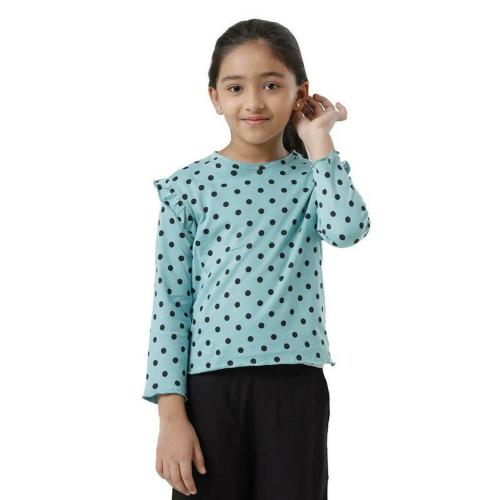 De Moza Girls Green Printed Cotton Top - 4 to 5 Years - JioMart
