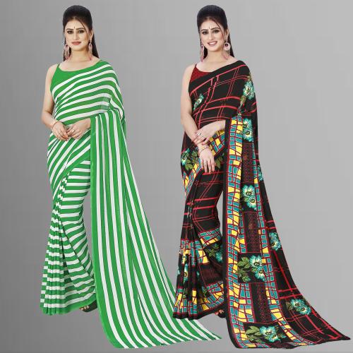 Anand Women Multicolor1 Self Design Pattern Georgette Pack of 2 Saree ...
