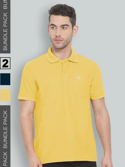 Buy Lux Nitro Combo Pack Pocket Polo T-shirt For Men(Lemon & Navy Blue ...