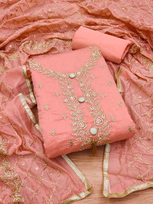 Buy Pandadi Saree Womens Chanderi Silk Salwar Suit Dress Material ...