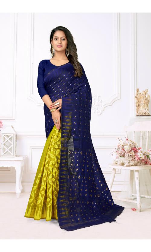 Buy NOPSE Women's Cotton Designer Jamdani Saree (Apsara Navy) Online at ...