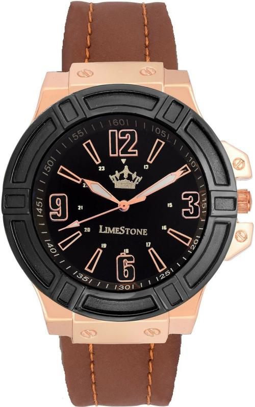 Buy LIMESTONE Analog Black Dial Brown Strap Watch For Men (LS2635 ...
