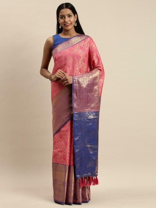 Buy VASTRANAND Women Coral Cotton Silk Woven Design Saree Online at ...