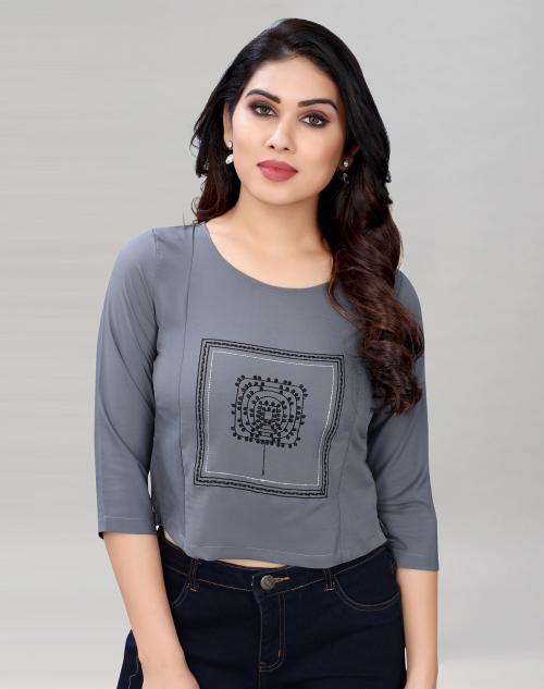 Buy Selvia Women Grey Embroidered Crepe Top | tops for women | tops | women tops Online at Best ...
