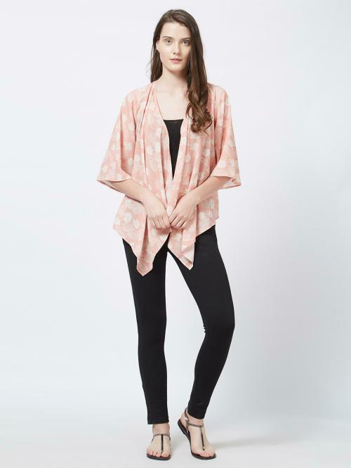 Buy 109F Women Pink, White Printed Polyester Shrug (XXL) Online at Best ...